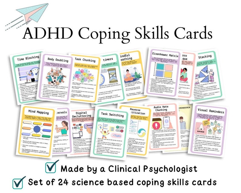 ADHD coping skills cards, ADHD therapy tools, ADHD bundle, adhd for ...