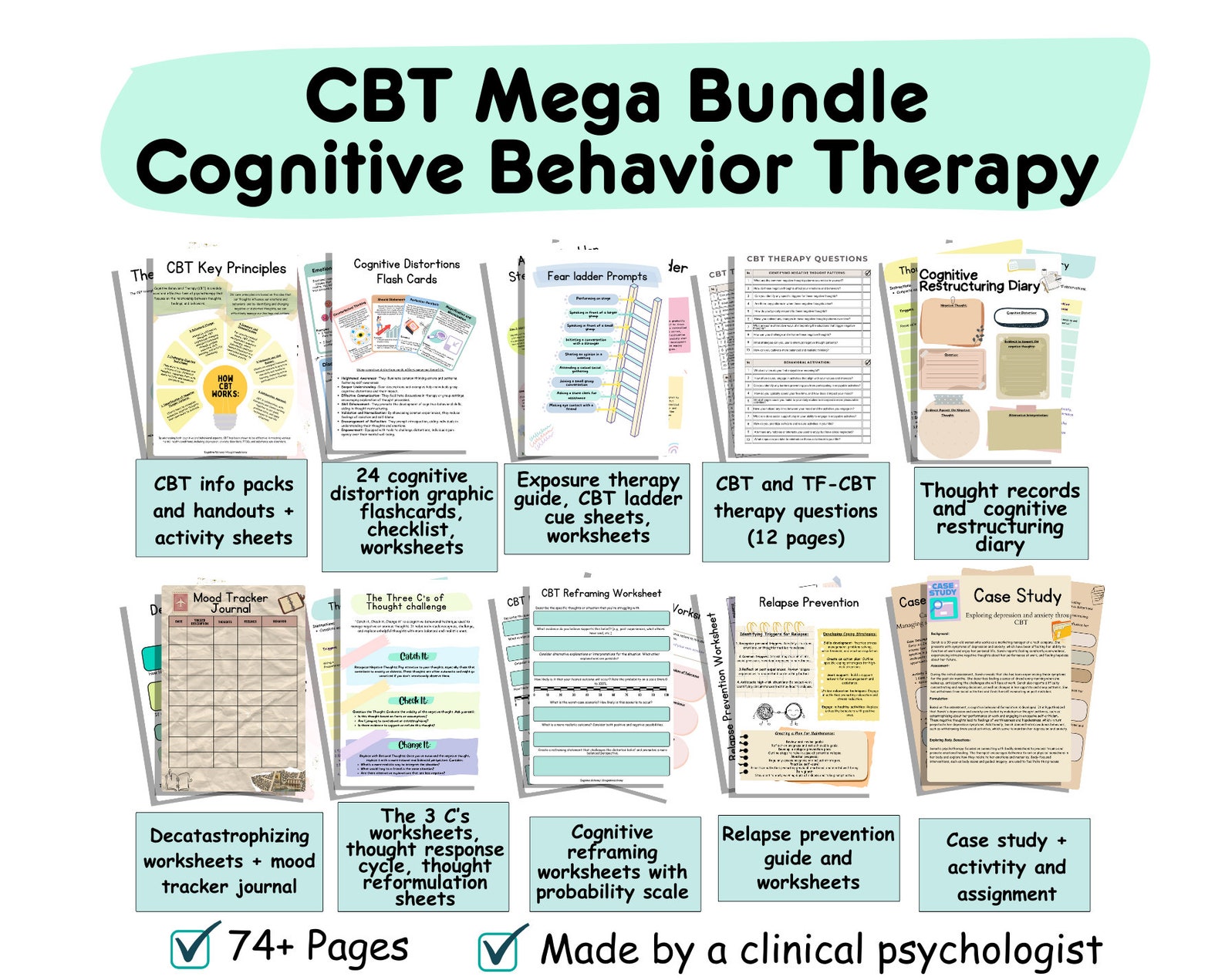 CBT Bundle CBT Worksheets Cognitive Behavior Therapy Cognitive ...