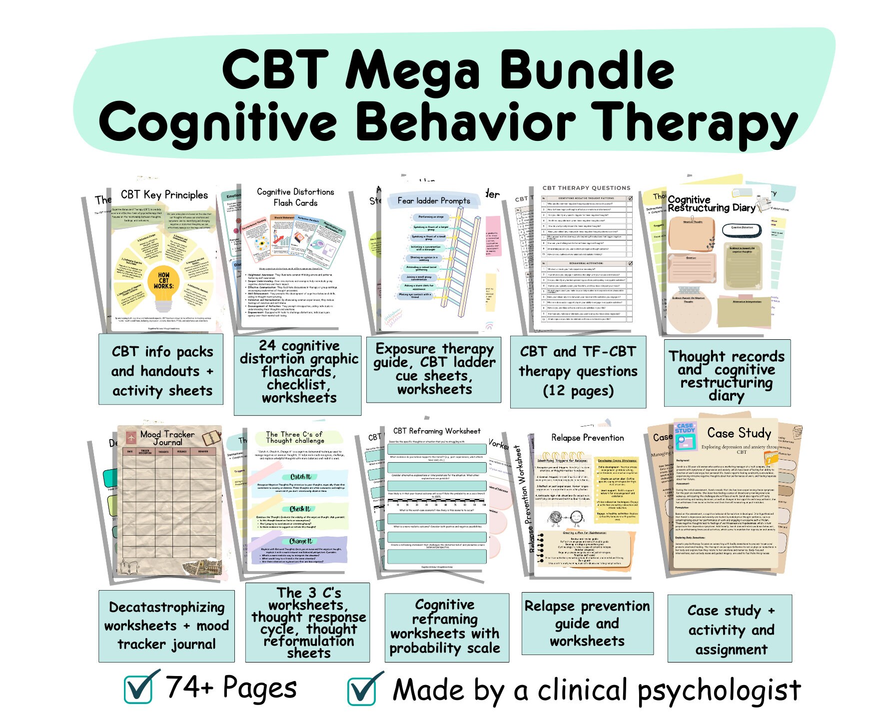 CBT Bundle CBT Worksheets Cognitive Behavior Therapy Cognitive ...