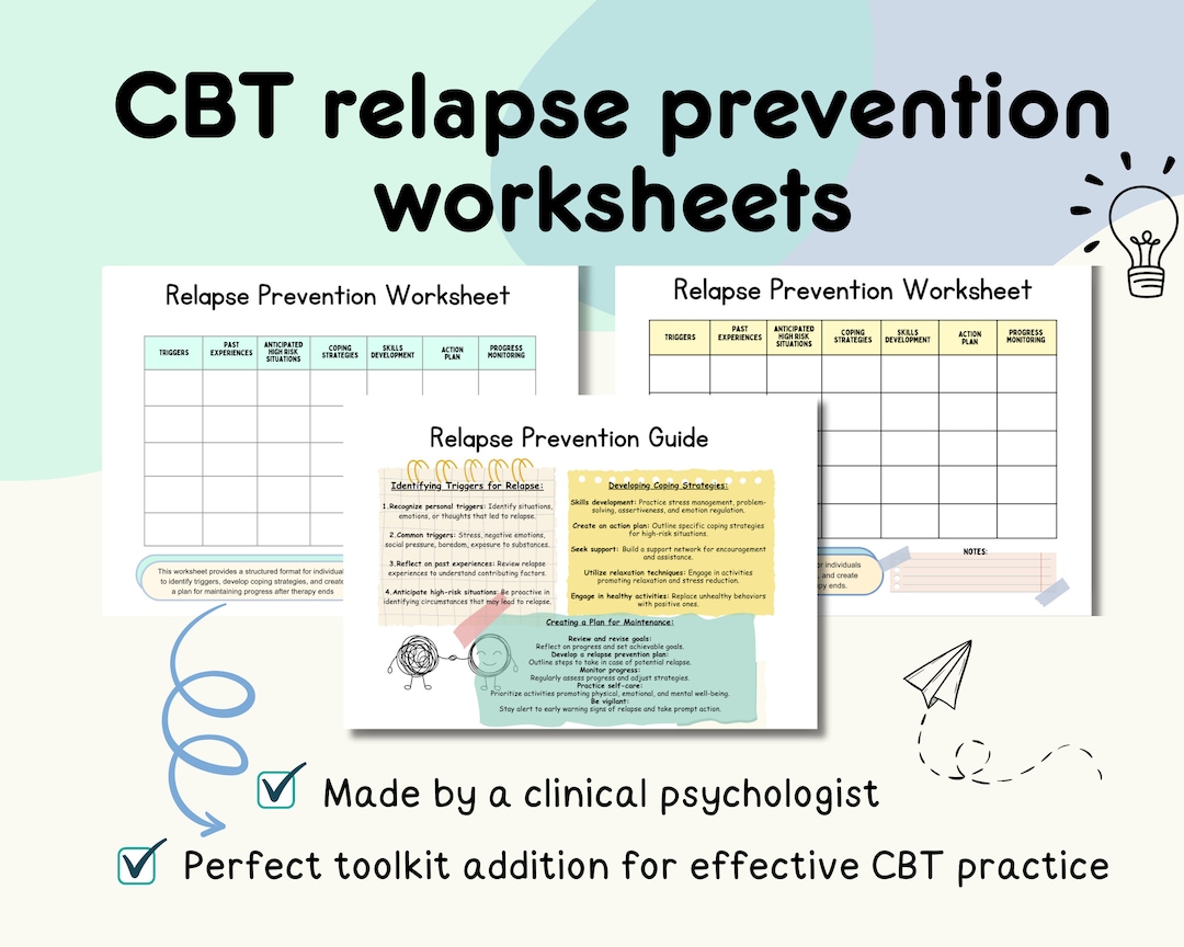 Relapse Prevention Plan, CBT Worksheet, Cognitive Behavior Therapy ...