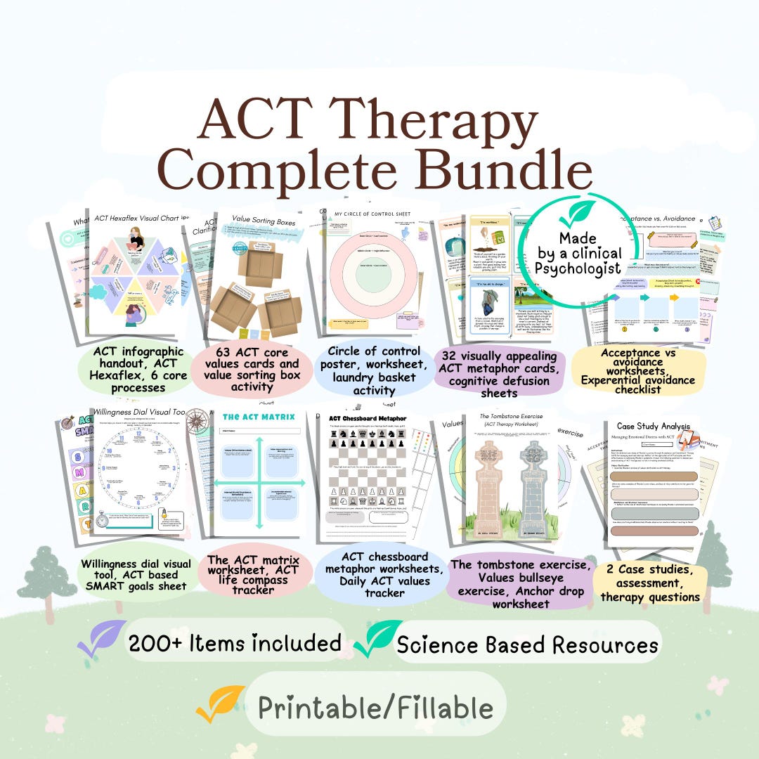 ACT Bundle, ACT Therapy Worksheets, Acceptance and Commitment Therapy ...