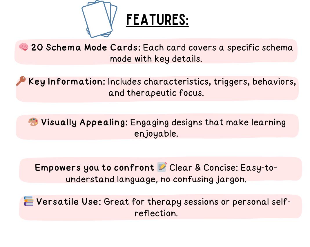 Schema Mode Flashcards, Schema Therapy Cards, Schema Worksheets, Schema ...