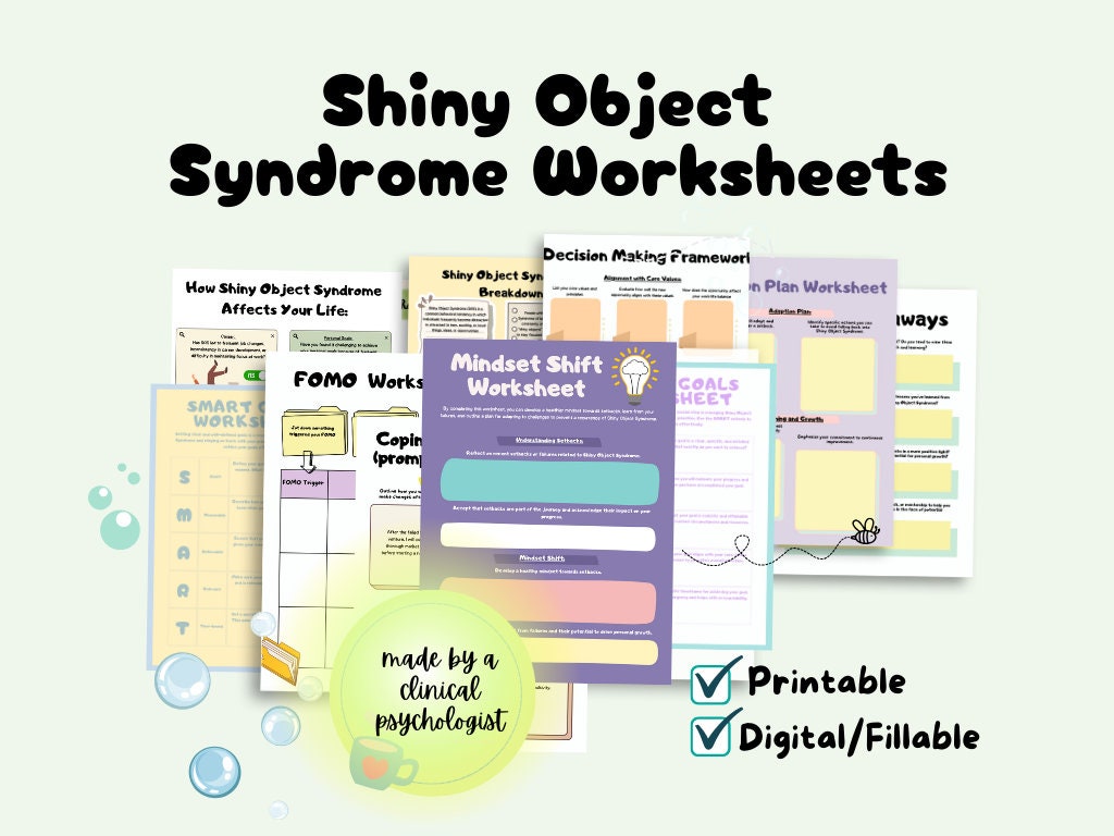 Shiny Object Syndrome Worksheets, Therapy Resources (printable/fillable ...