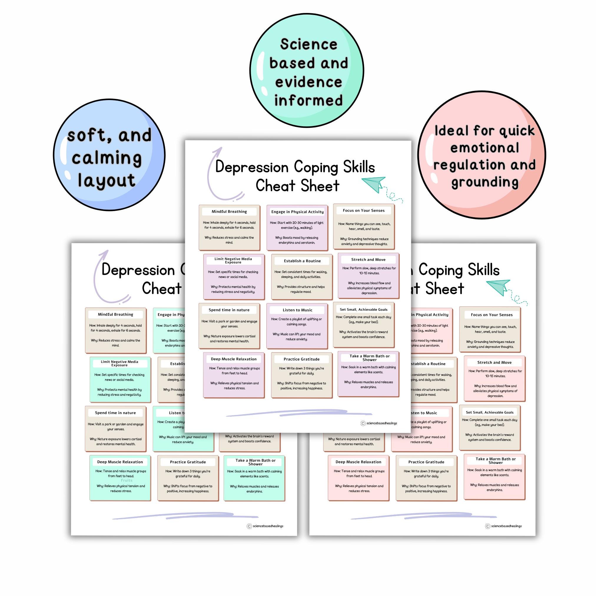 Depression Coping Skills Cheat Sheet, Mental Health Handout (3 ...