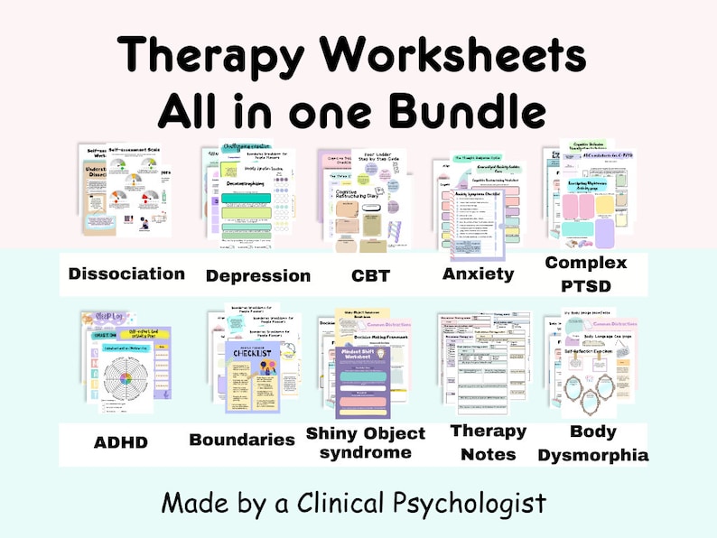 Therapy Worksheets Bundle: Mental Health, CBT, ADHD, Anxiety, Complex ...
