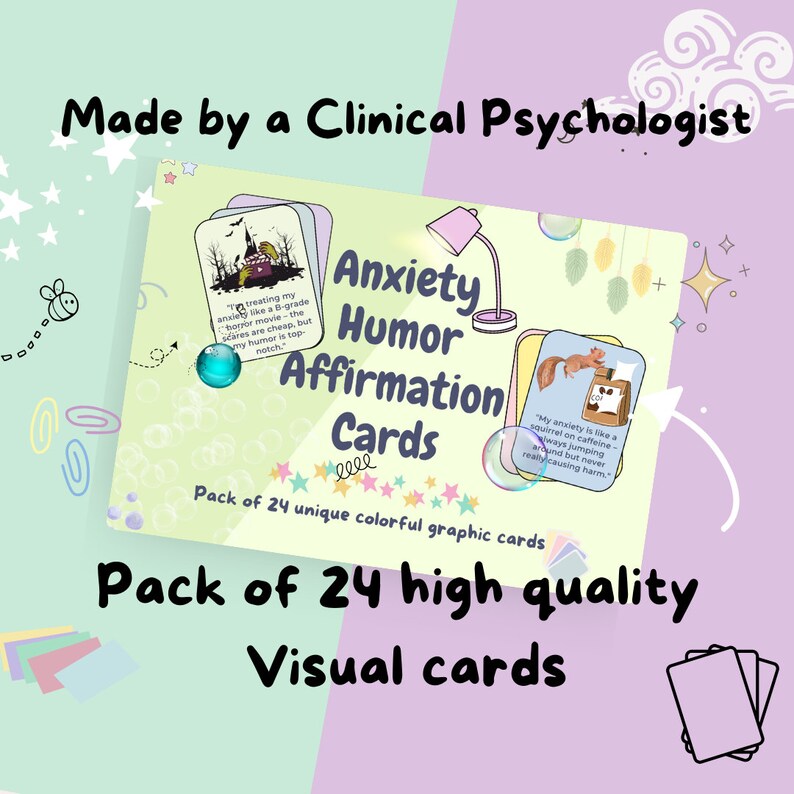Funny Anxiety Affirmation Cards: Mental Health Humor (printable Set of ...