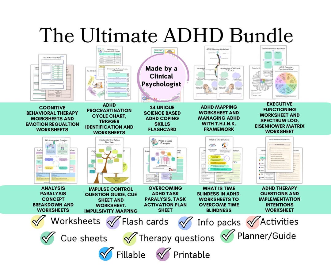 ADHD Mega Bundle ADHD Worksheets for Adults Teens ADHD Bundle Template Adhd Worksheets Toolbox ...