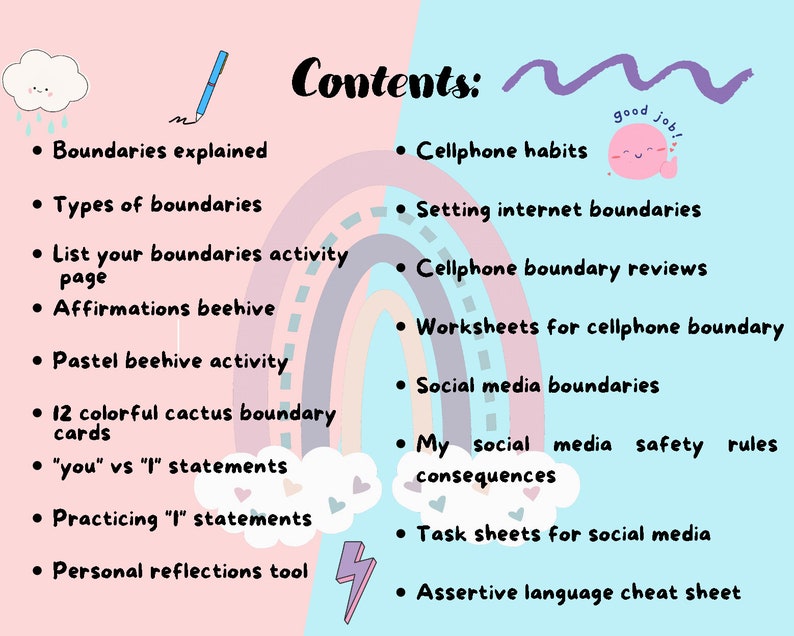 Boundaries Worksheets Therapy for Kids and Teens Mental Health Workbook ...