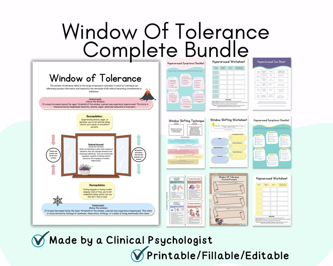 Window of Tolerance Worksheets Bundle Emotional Regulation Nervous ...