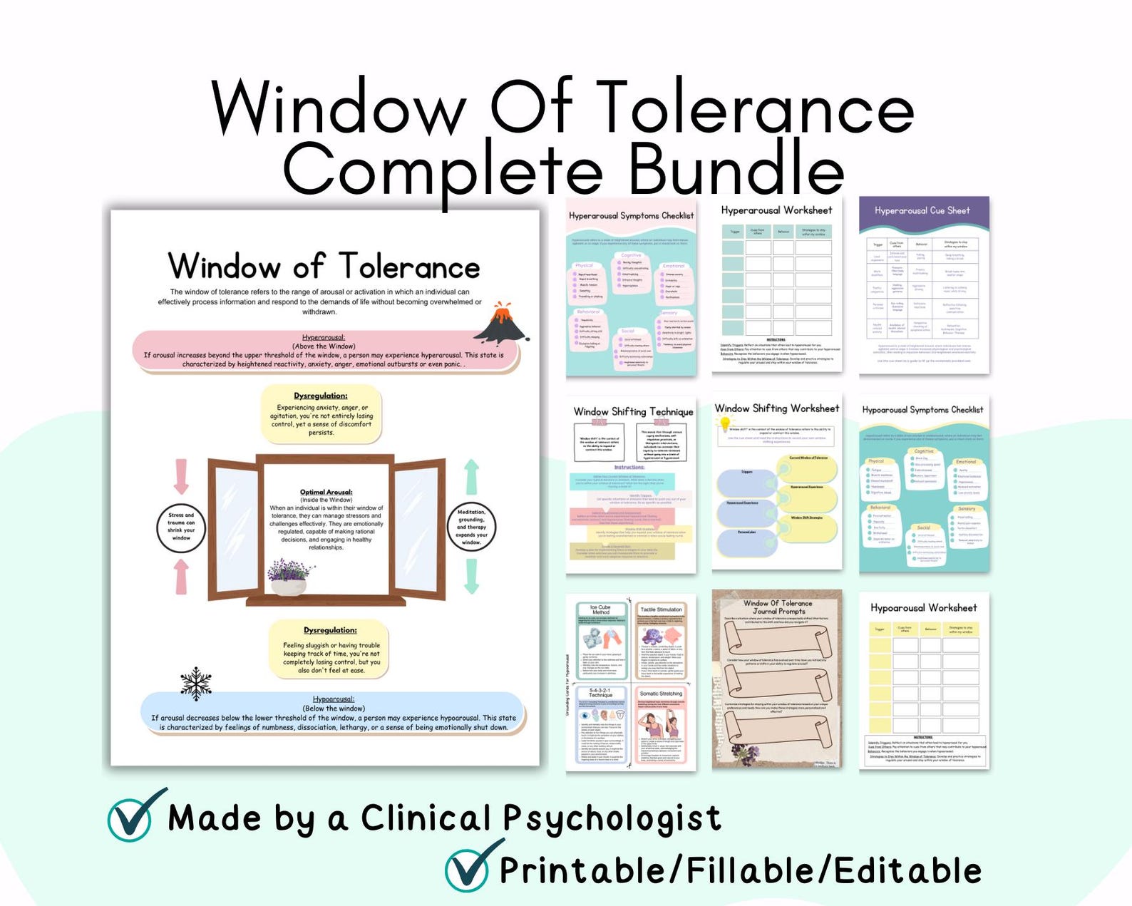 Window of Tolerance Worksheets Bundle Emotional Regulation Nervous System Window of Tolerance ...