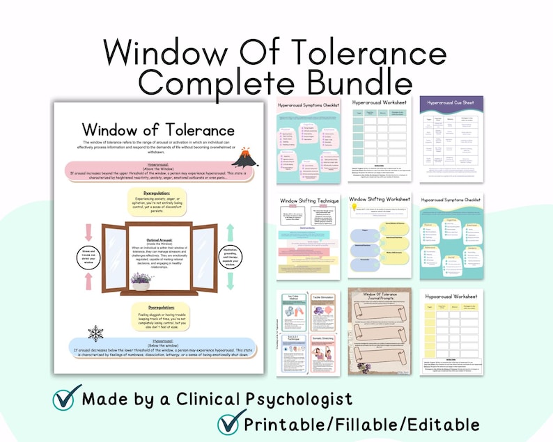 Window of Tolerance Worksheets Bundle Emotional Regulation Nervous ...