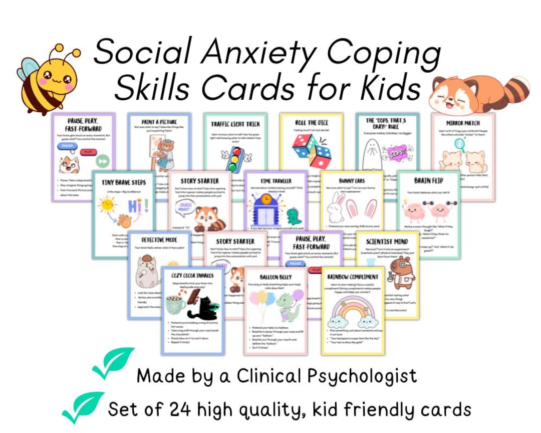 Social Anxiety Coping Skills Cards for Kids, Social Anxiety Therapy ...