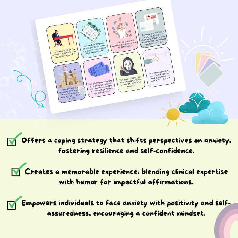 Funny Anxiety Cards Printable Affirmation Anxiety Worksheets Therapy ...