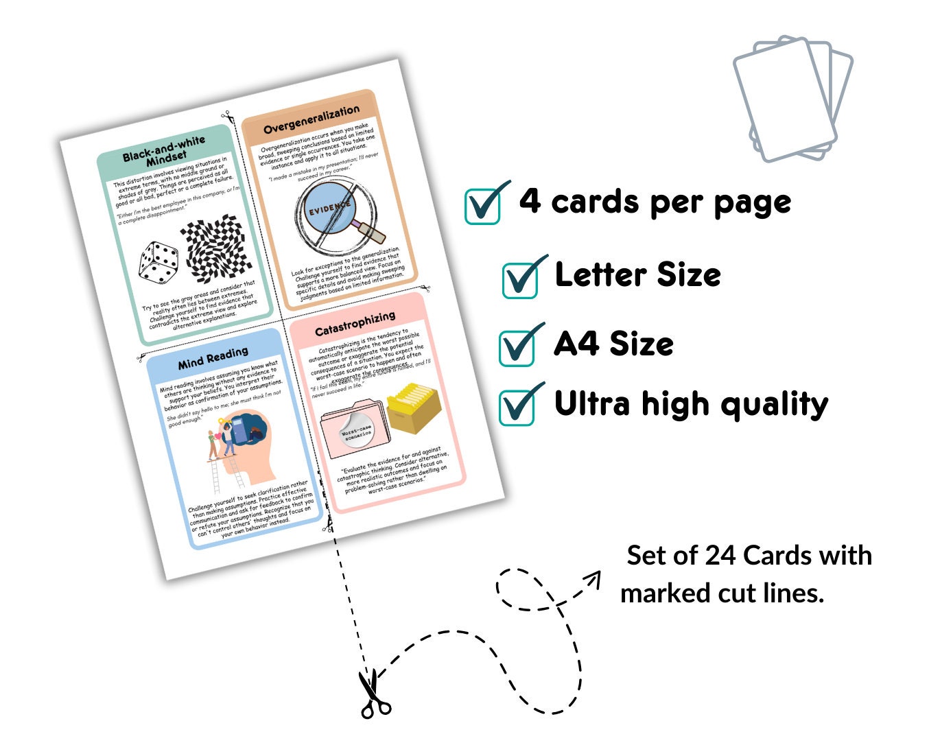 CBT Cognitive Distortions Flash Cards: Therapy & Self-help (set of 24 ...