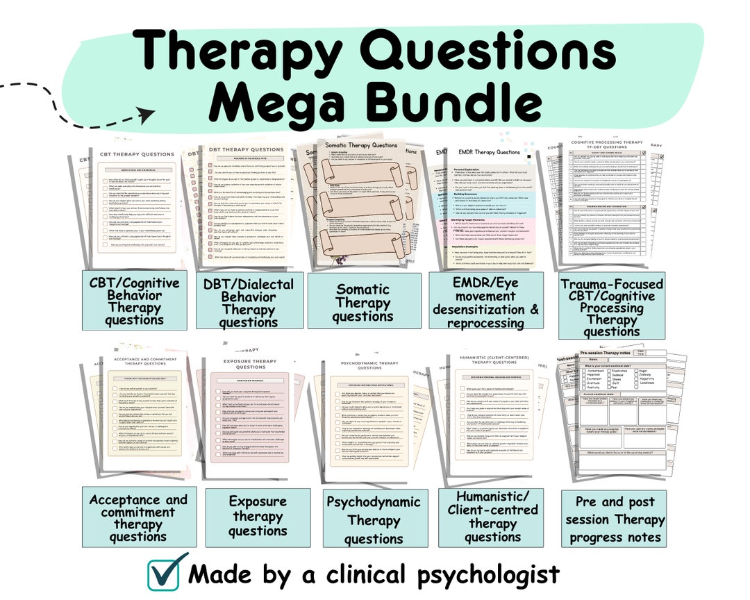 Therapy Questions Bundle, CBT, DBT, Somatic Therapy, EMDR, Cognitive ...