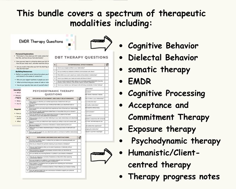 Therapy Questions Bundle, CBT, DBT, Somatic Therapy, EMDR, Cognitive ...