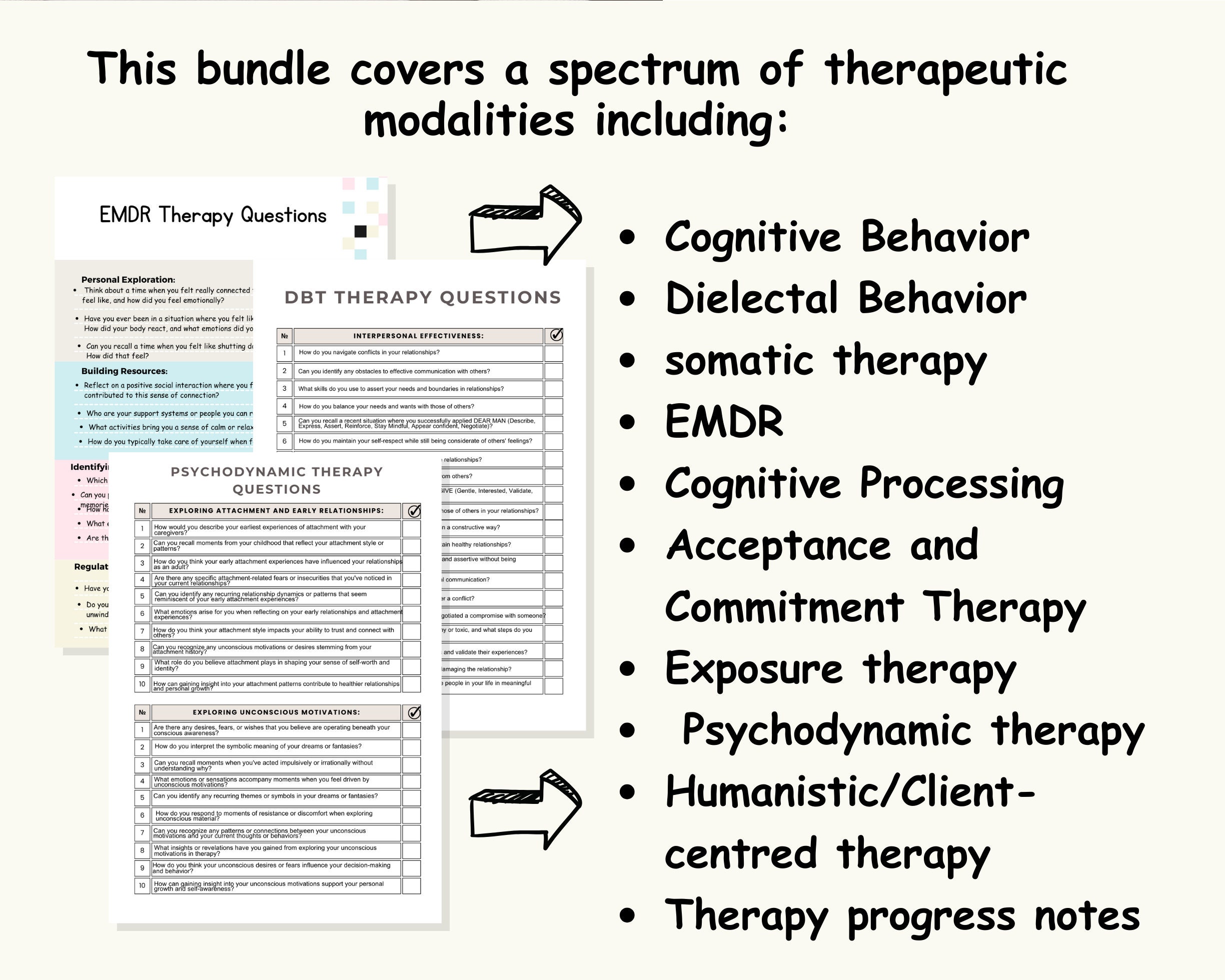 Therapy Questions Bundle, CBT, DBT, Somatic Therapy, EMDR, Cognitive ...