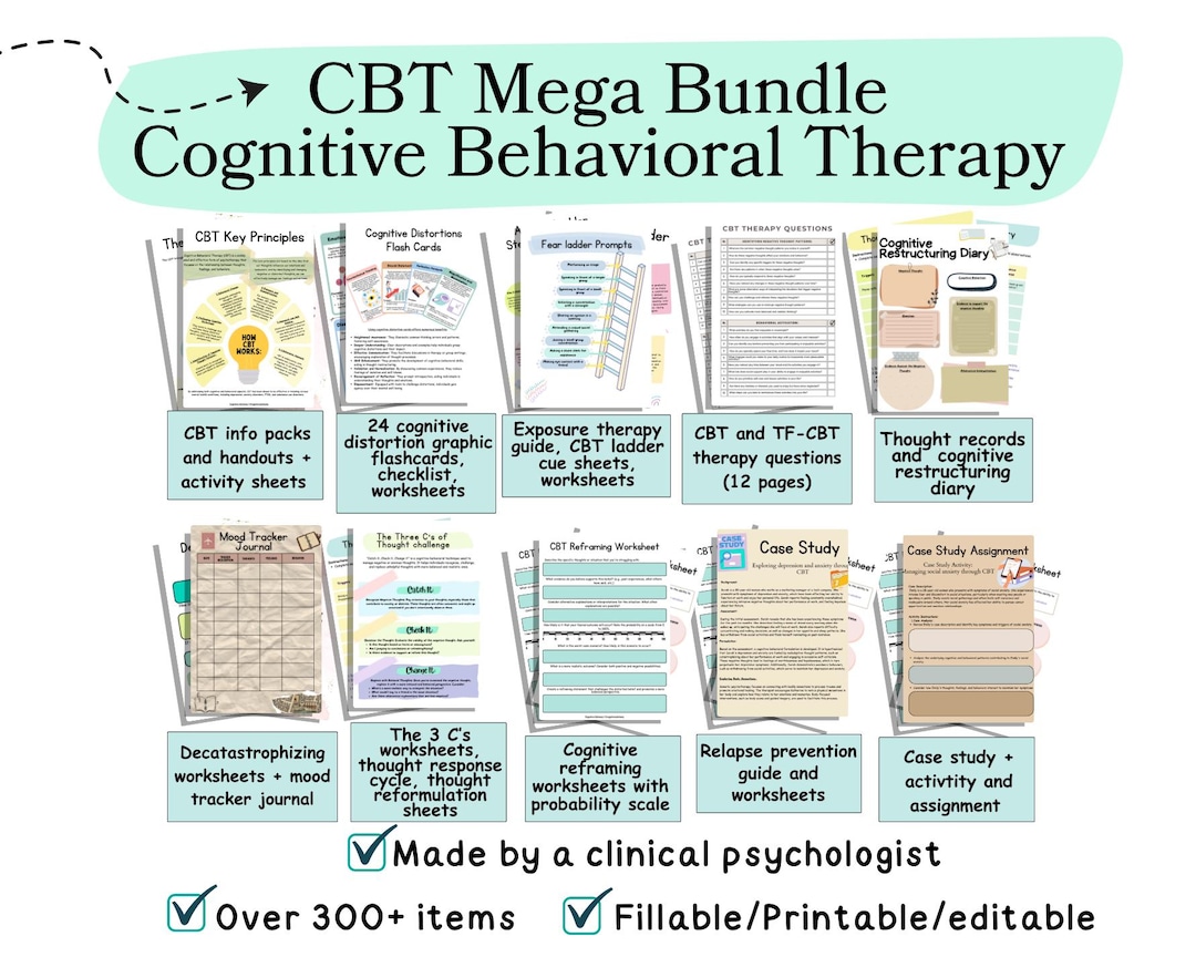 CBT Bundle CBT Worksheets Cognitive Behavior Therapy Cognitive ...