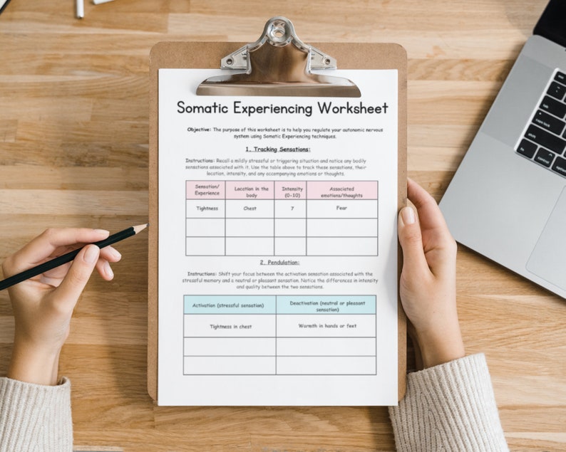 Somatic Psychotherapy Workbook, Somatic Therapy Worksheets, Felt Senses ...