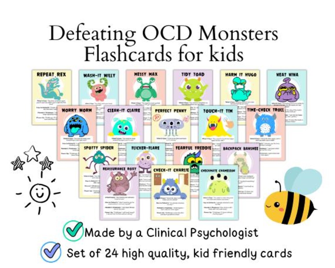 OCD Coping Cards, OCD Flashcards for Kids Obsessive Compulsive Disorder OCD Therapy Games Bundle ...