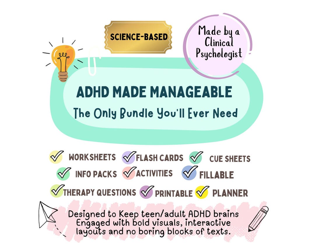 ADHD Mega Bundle ADHD Worksheets for Adults Teens ADHD Bundle Template Adhd Worksheets Toolbox ...