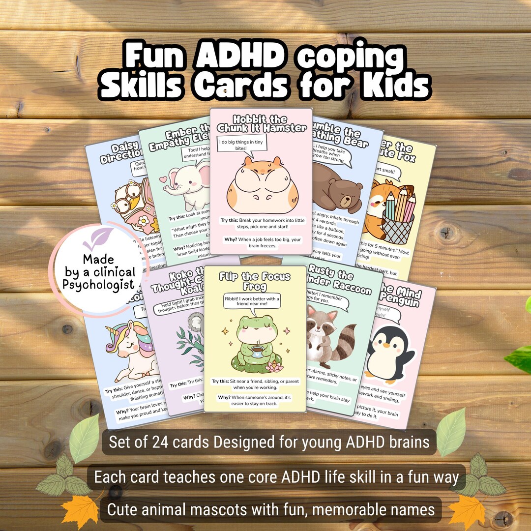 ADHD Cards for Kids, ADHD Children Coping Skills Tool, Neurodivergent ...