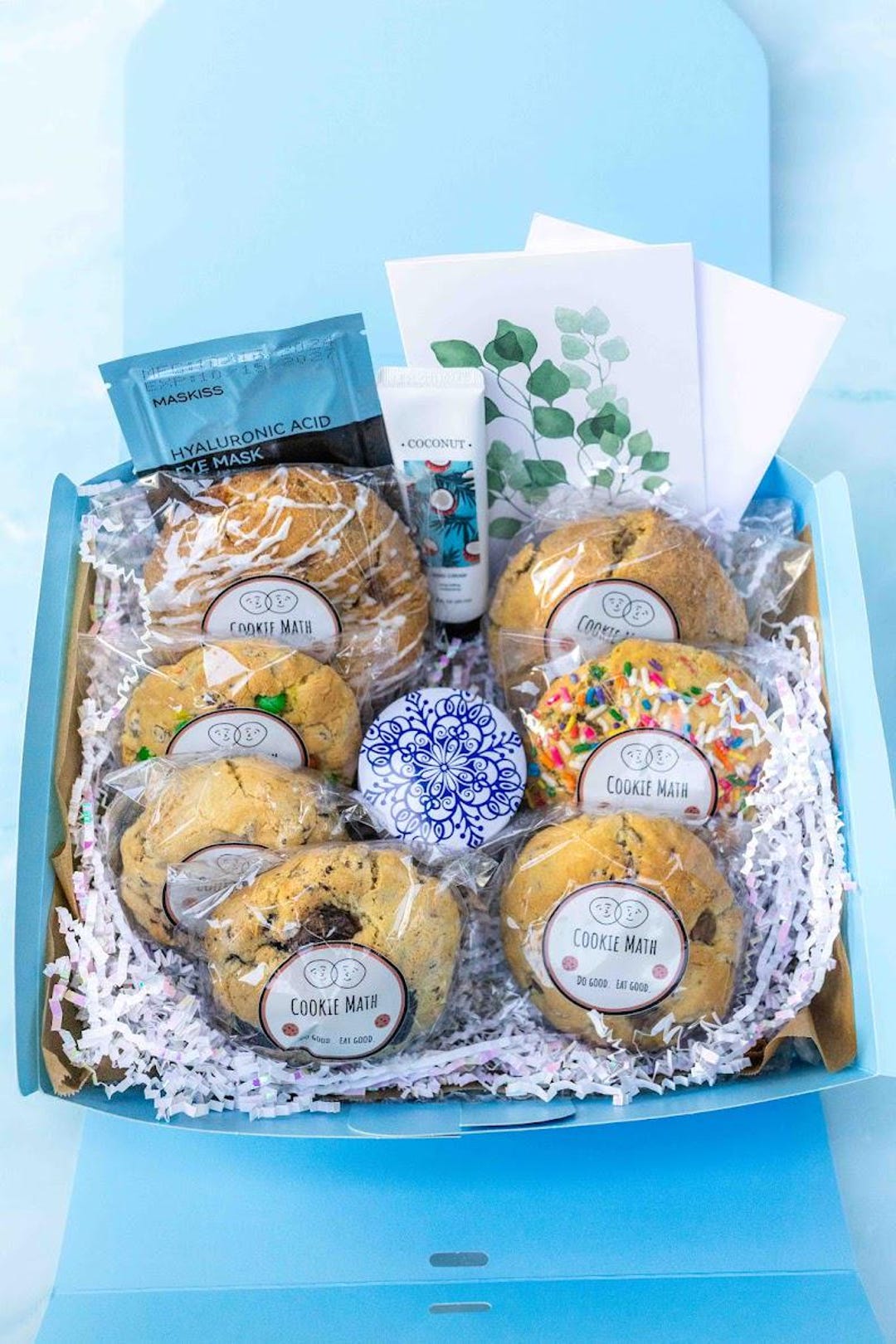 Wellness Gift Box: Cookies, Candle, Eye Mask & Hand Cream - Etsy