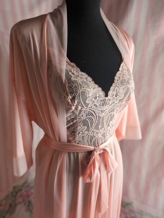 M Vintage Olga Nightgown And Robe Set Sheer Chiffon L… Gem