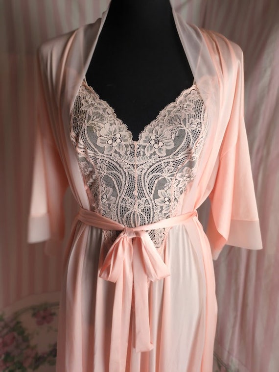 M Vintage Olga Nightgown And Robe Set Sheer Chiffon L… Gem
