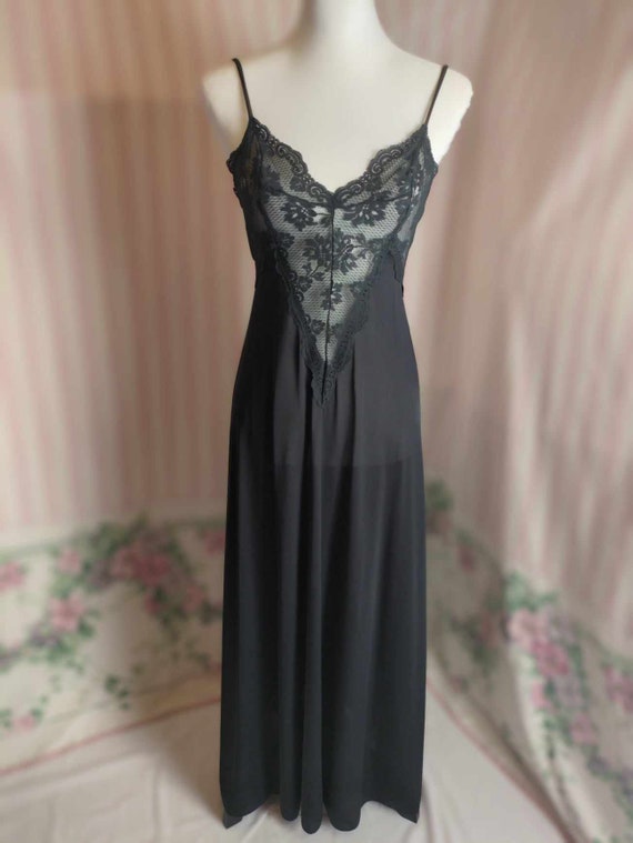 Rare Vintage Olga Nightgown And Robe Peignoir Set Bla… Gem