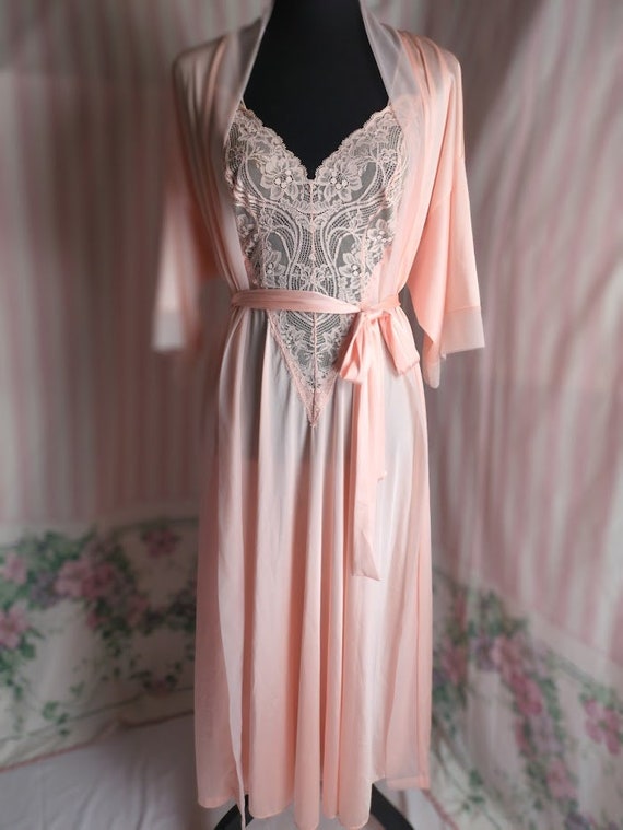 M Vintage Olga Nightgown And Robe Set Sheer Chiffon L… Gem