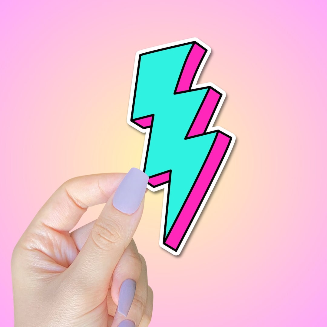 80s Neon Blue and Pink Lightning Bolt STICKER, Waterproof Vinyl Die Cut ...