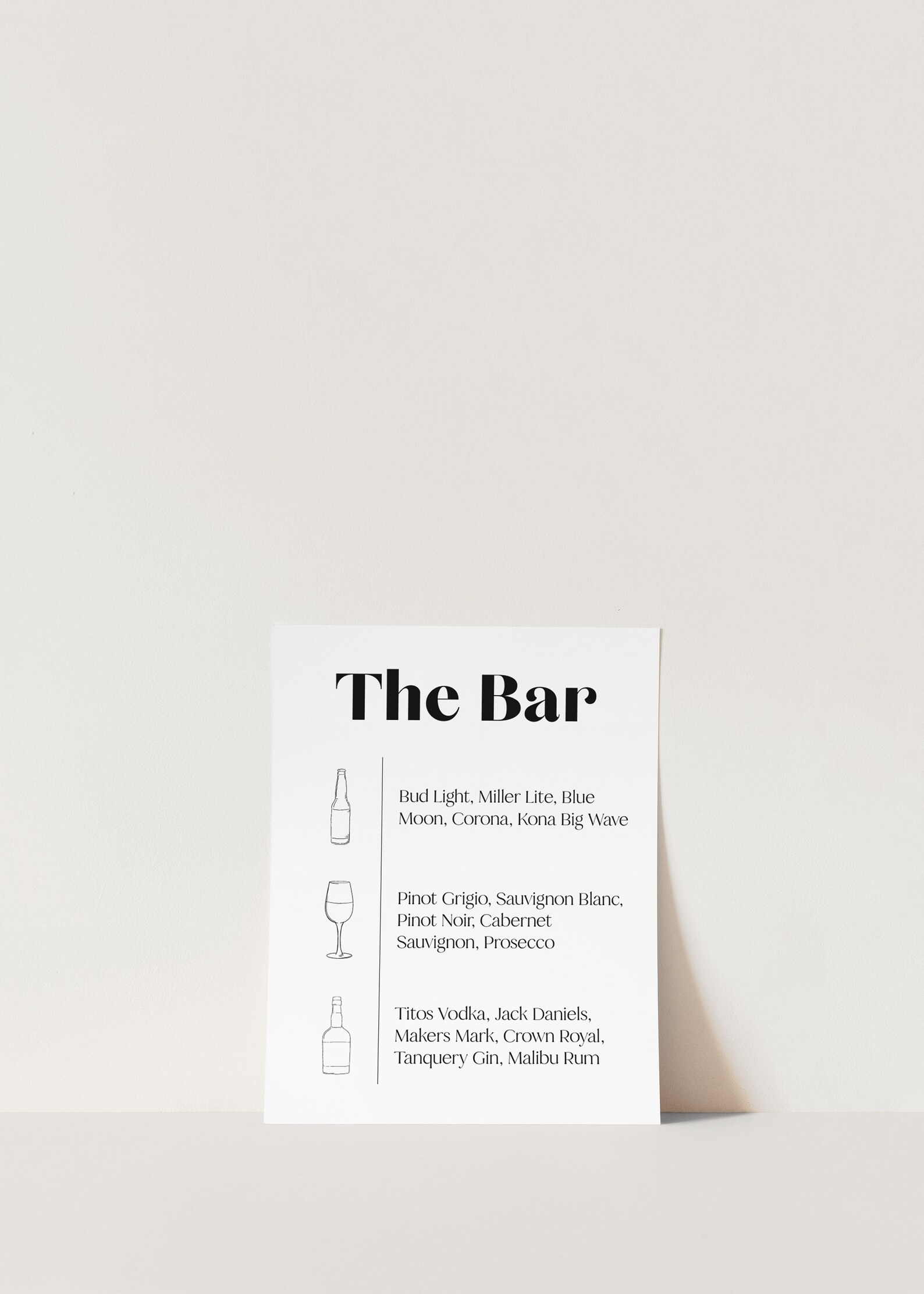 DIY Wedding Bar Sign Editable Modern Drink Sign Wine, Beer, Spirits Let ...