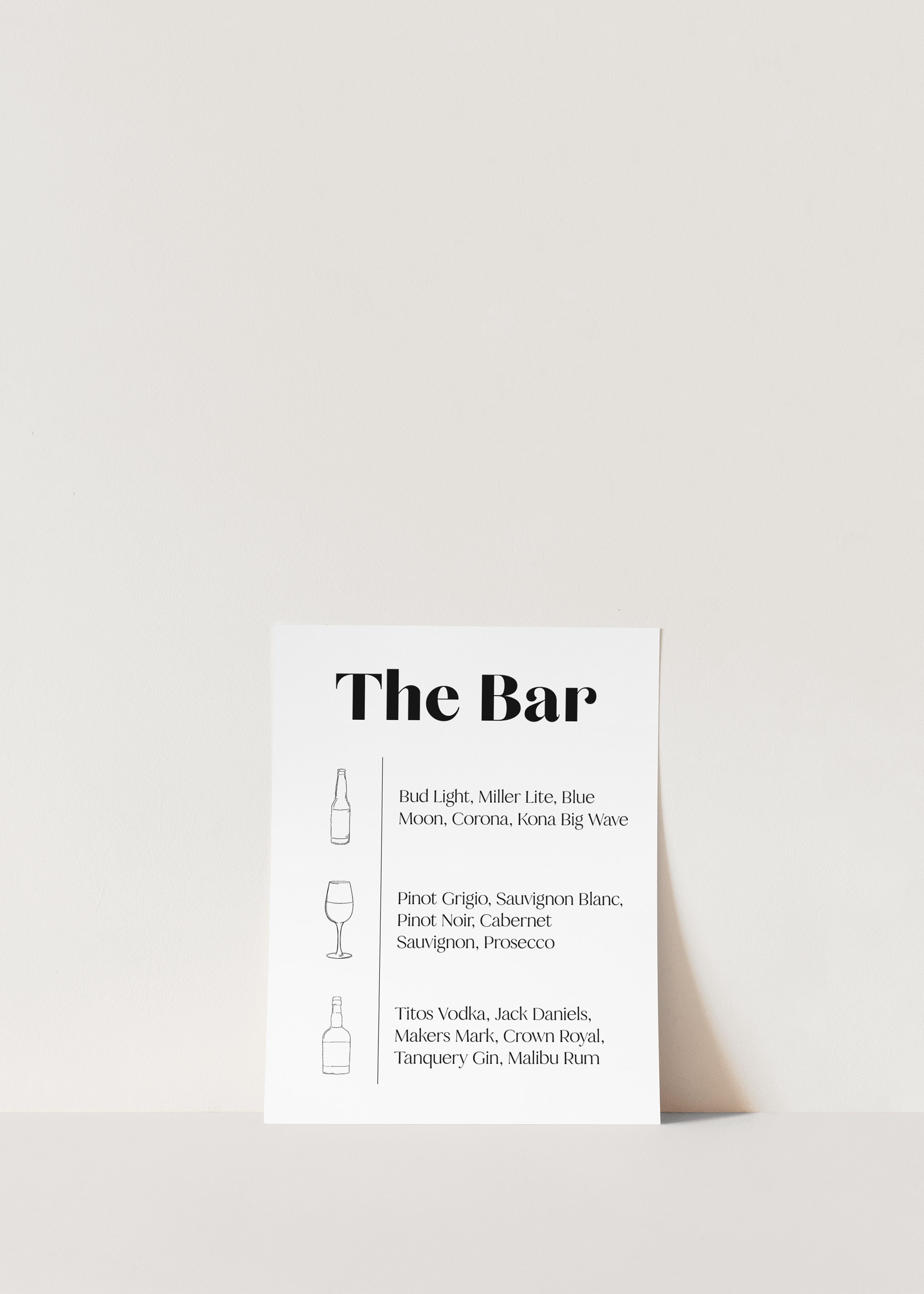 DIY Wedding Bar Sign Editable Modern Drink Sign Wine, Beer, Spirits Let ...