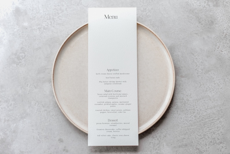 Modern Wedding Menu Template Customizable Menu Card Modern Minimalist ...