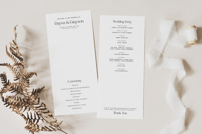 Modern Wedding Ceremony Program Template | DIY Wedding Program | Fully ...