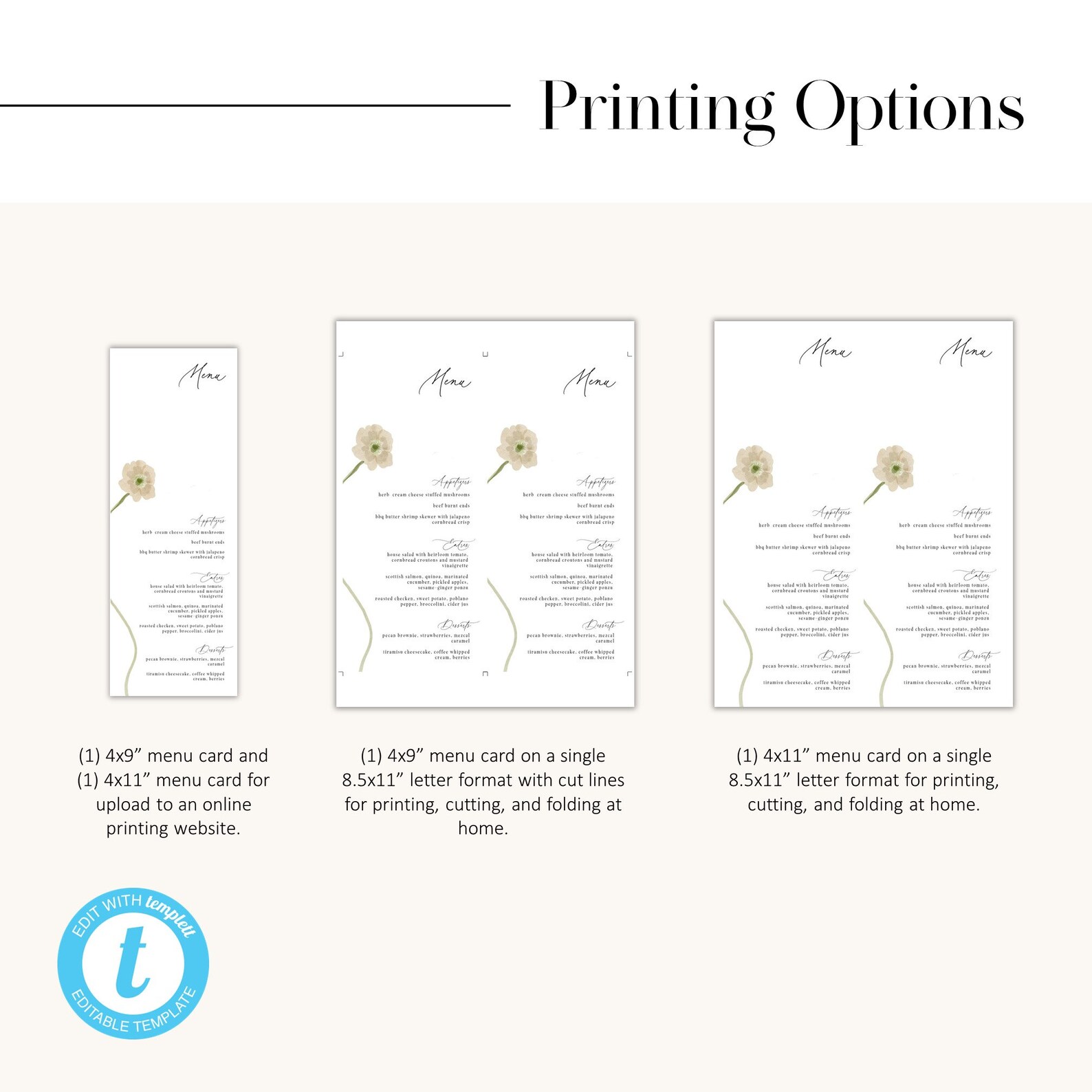 DIY Wedding Menu | Floral Romantic Menu Template | Customizable Menu ...