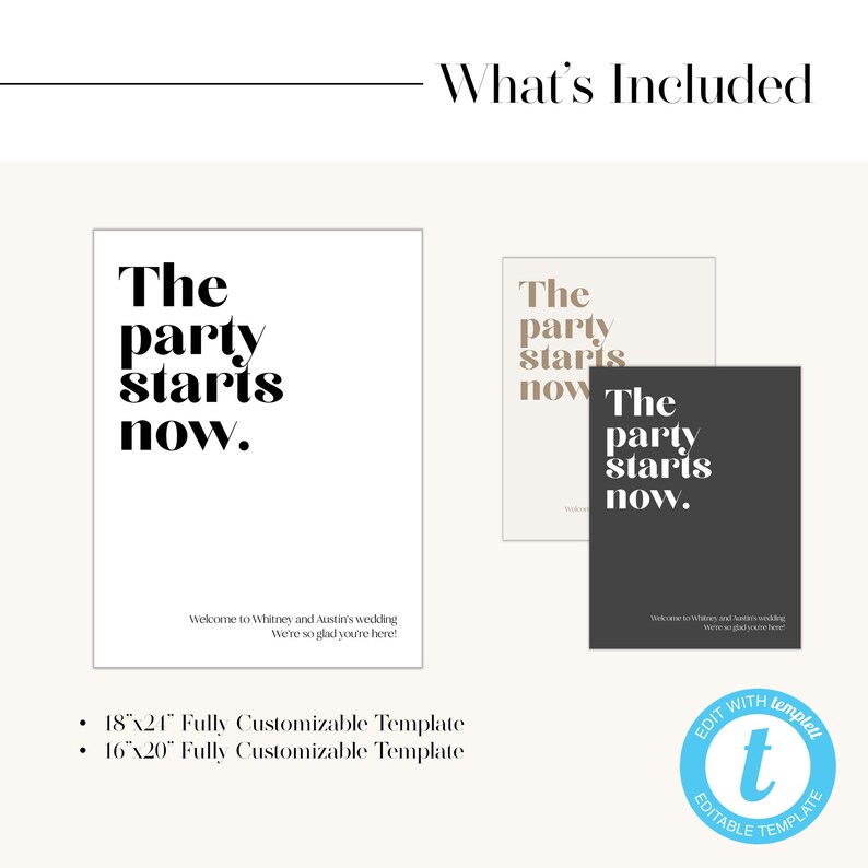 DIY Wedding Welcome Sign | the Party Starts Now | Editable Downloadable ...