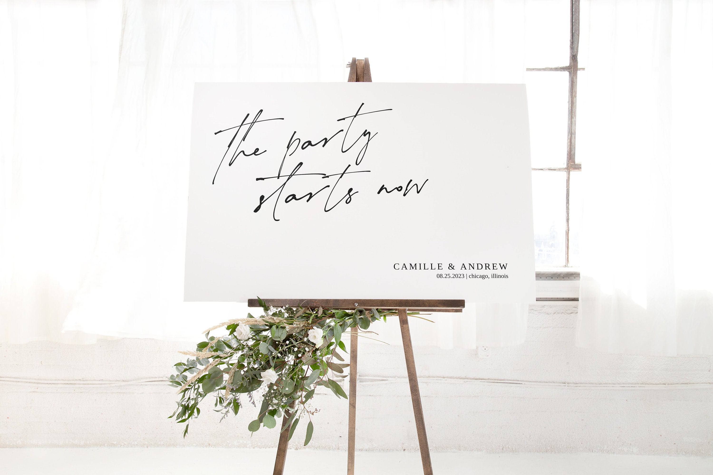 DIY Cursive Wedding Welcome Sign the Party Starts Now Editable ...