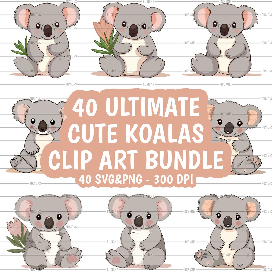 INSTANT DOWNLOAD Cute Koalas Clipart Graphics Bundle, Png, Svg, 300 DPI ...