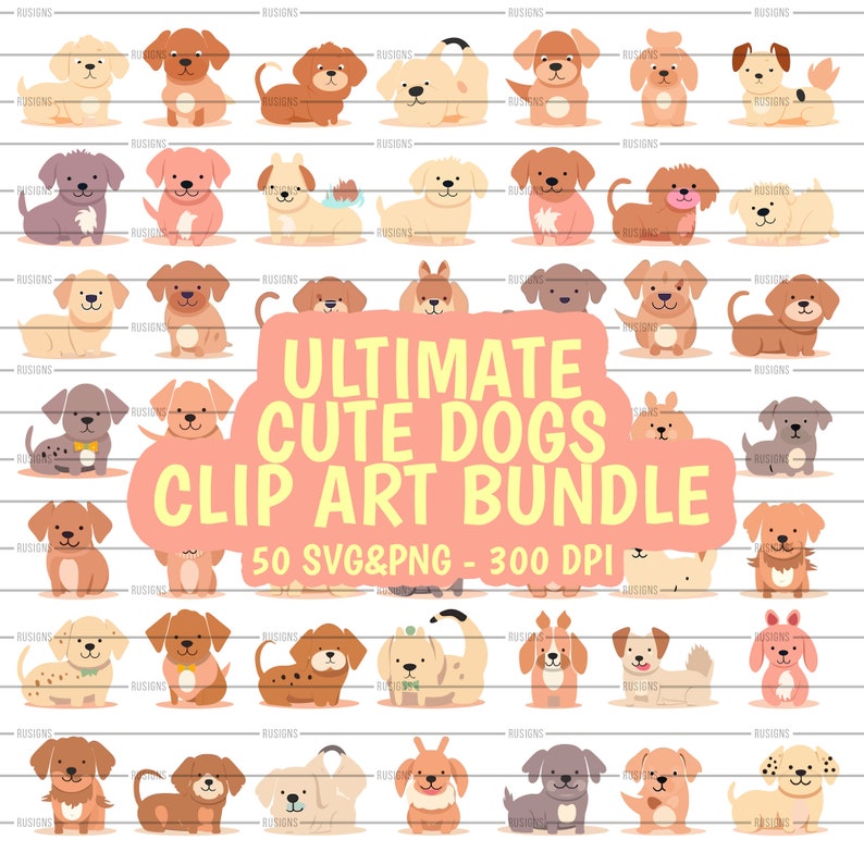 Cute Dogs Clipart Graphics Bundle PNG SVG 300 DPI Clipart - Etsy