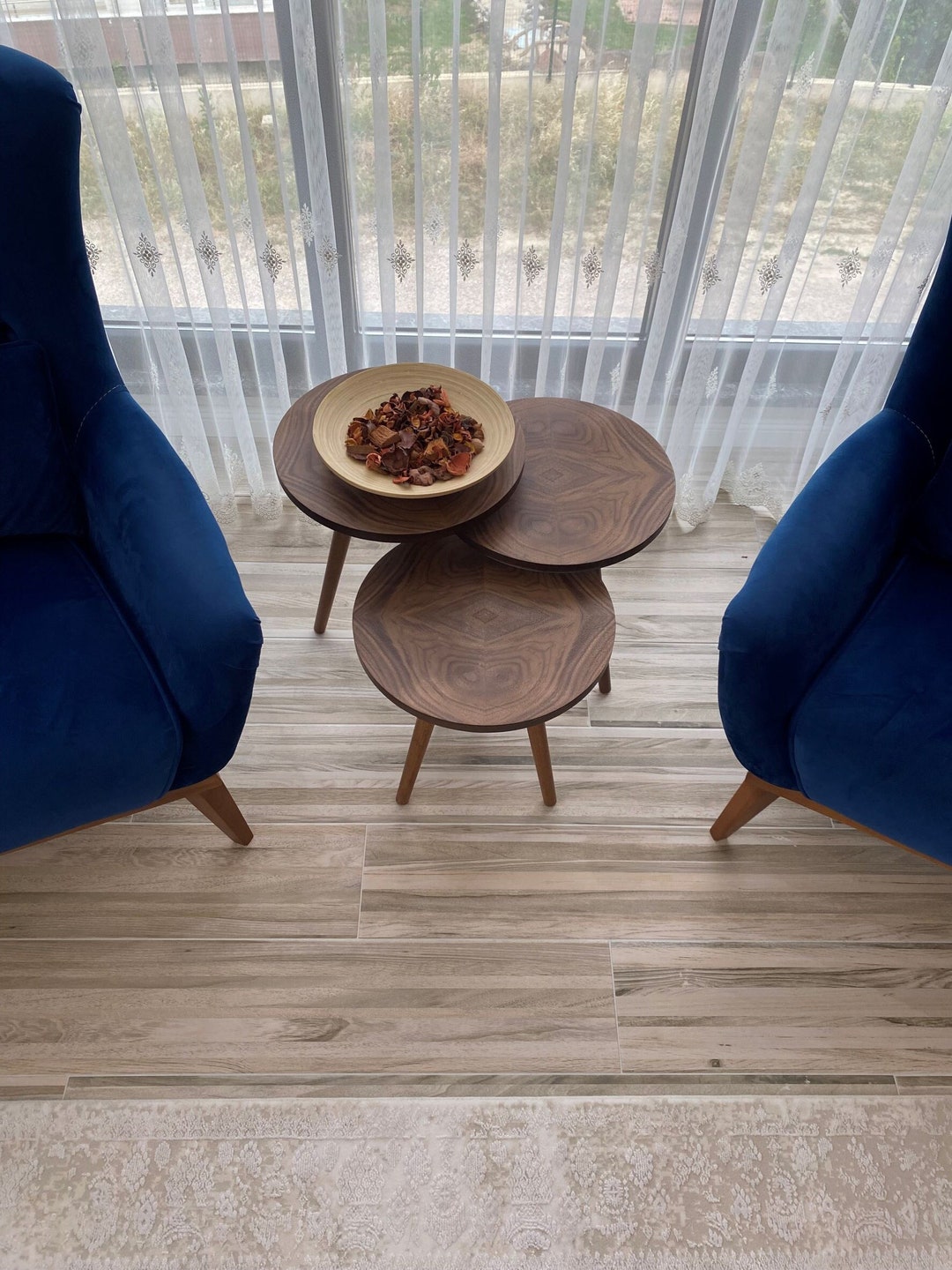 Wooden Nesting Table Set of 3 , Mid Century Modern Nesting Table, Rustic Nesting Table, Round ...