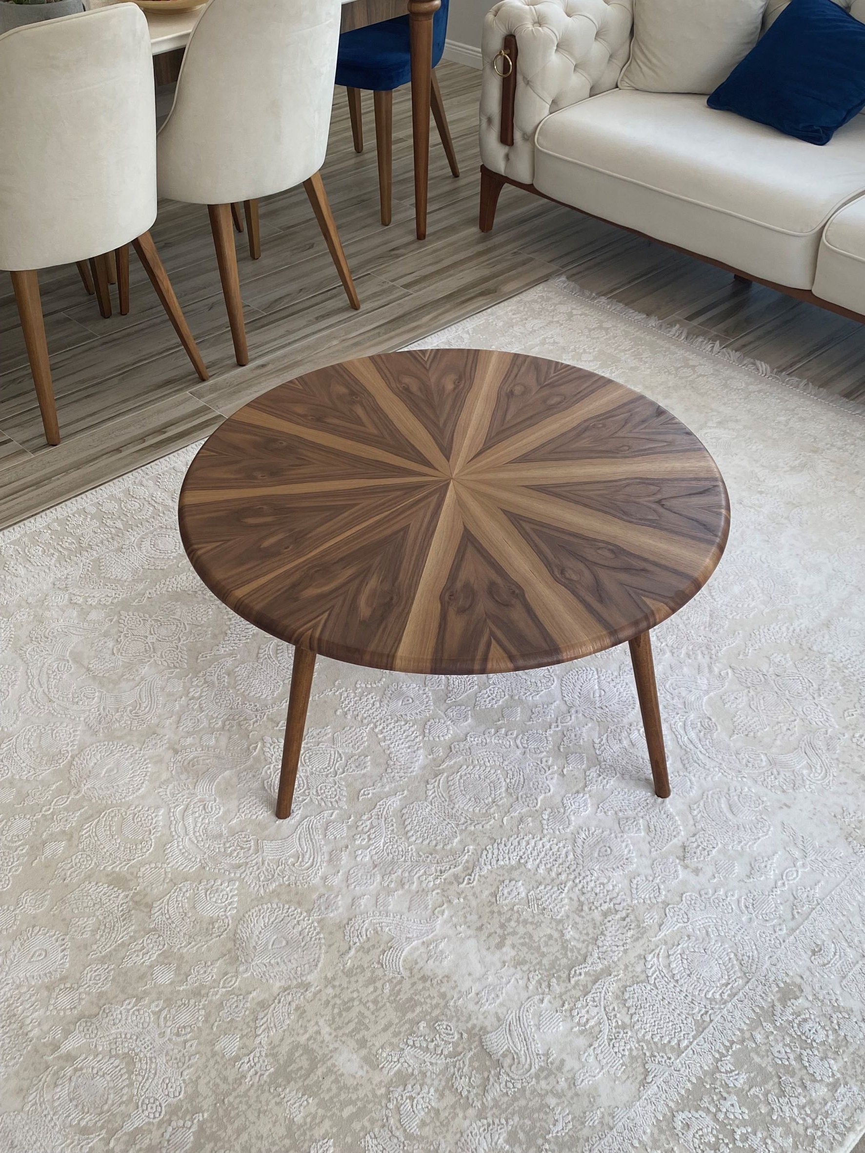 Wooden Round Walnut Coffee Table, Mid Century Modern Coffee Table ...