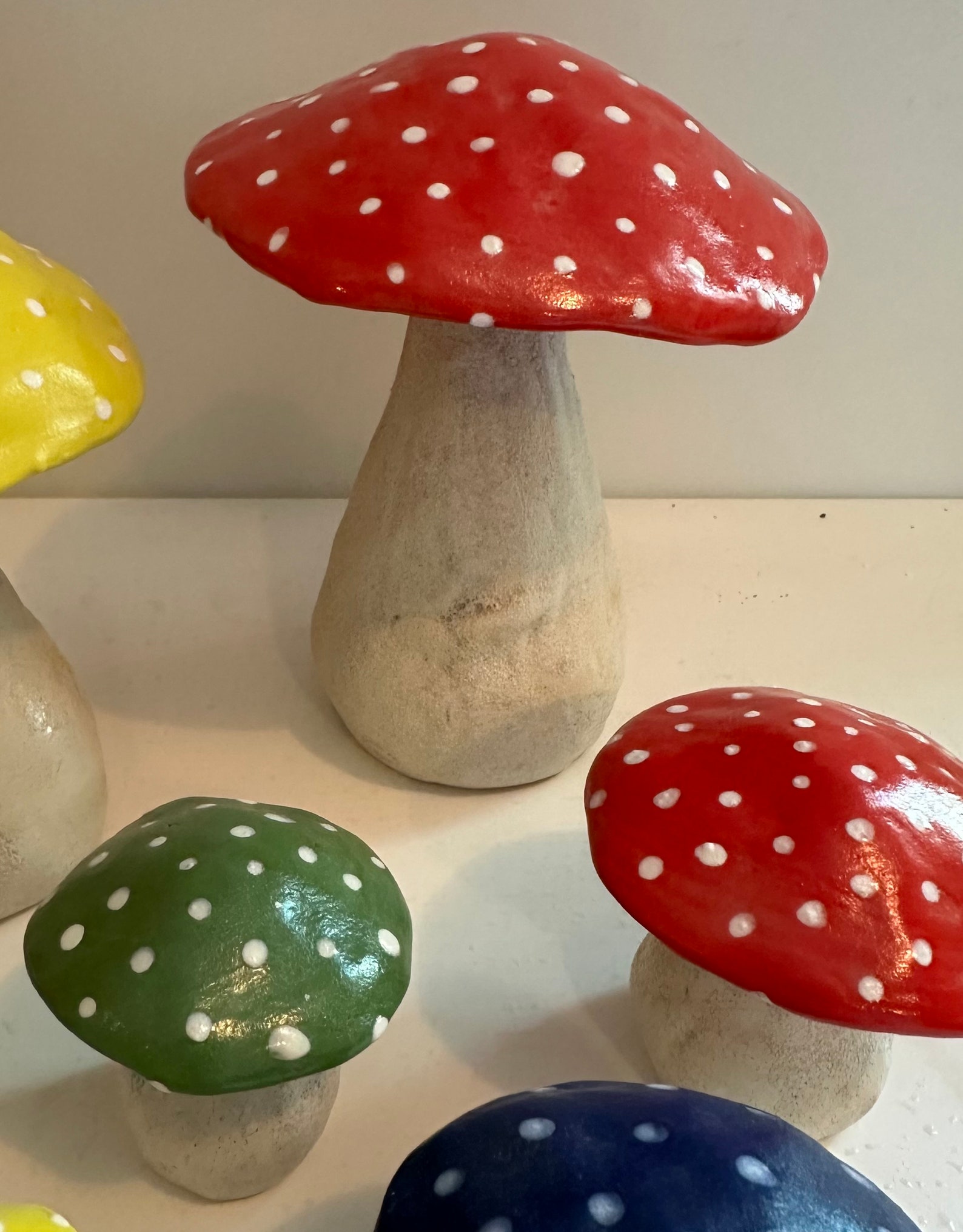 5 1/2” and 3 1/4” Colorful, Whimsical Ceramic Garden Mushroom ...