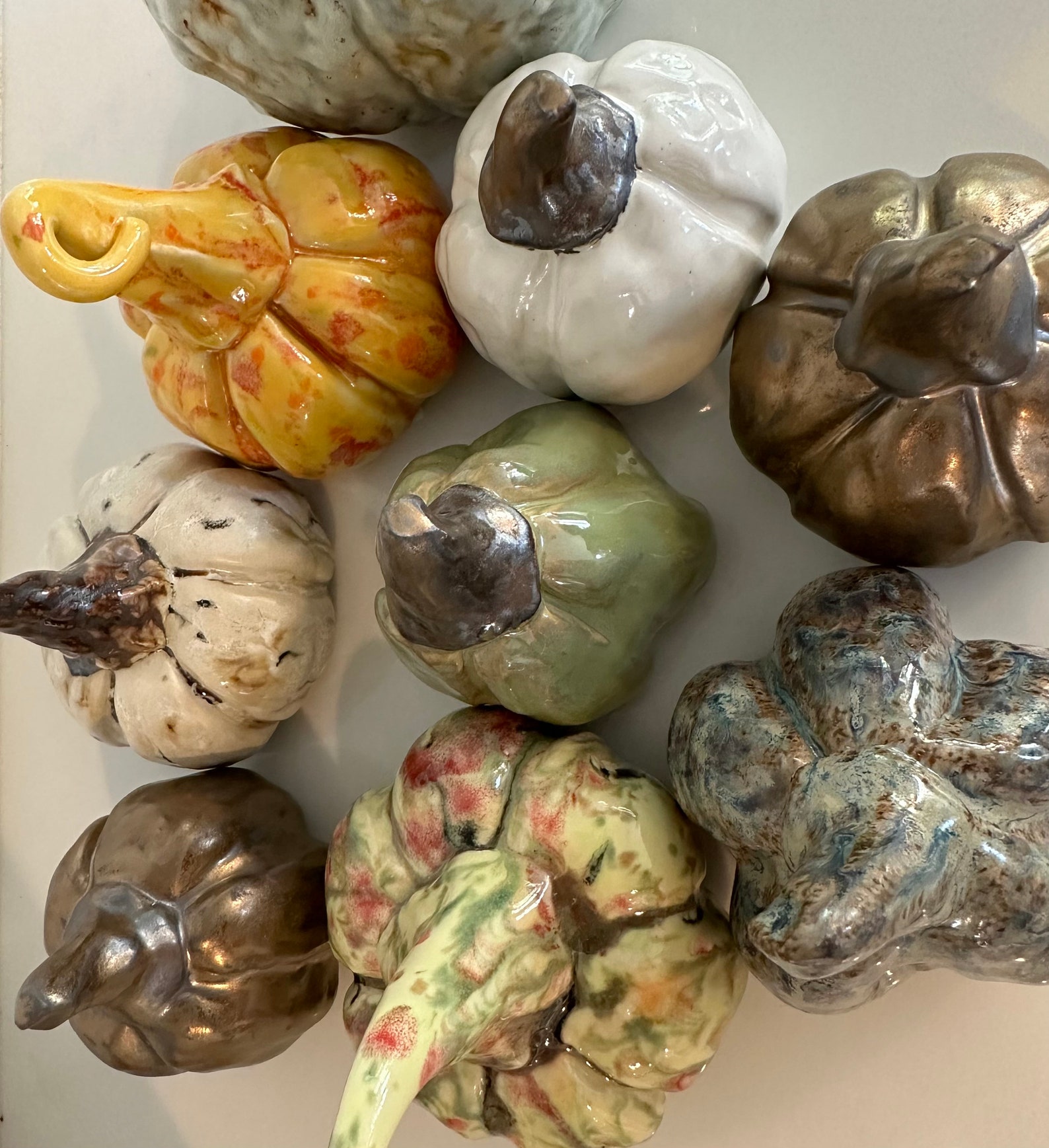 Ceramic White, Calico, Blue, Orange, Green Bronze Squash Pumpkins - Etsy