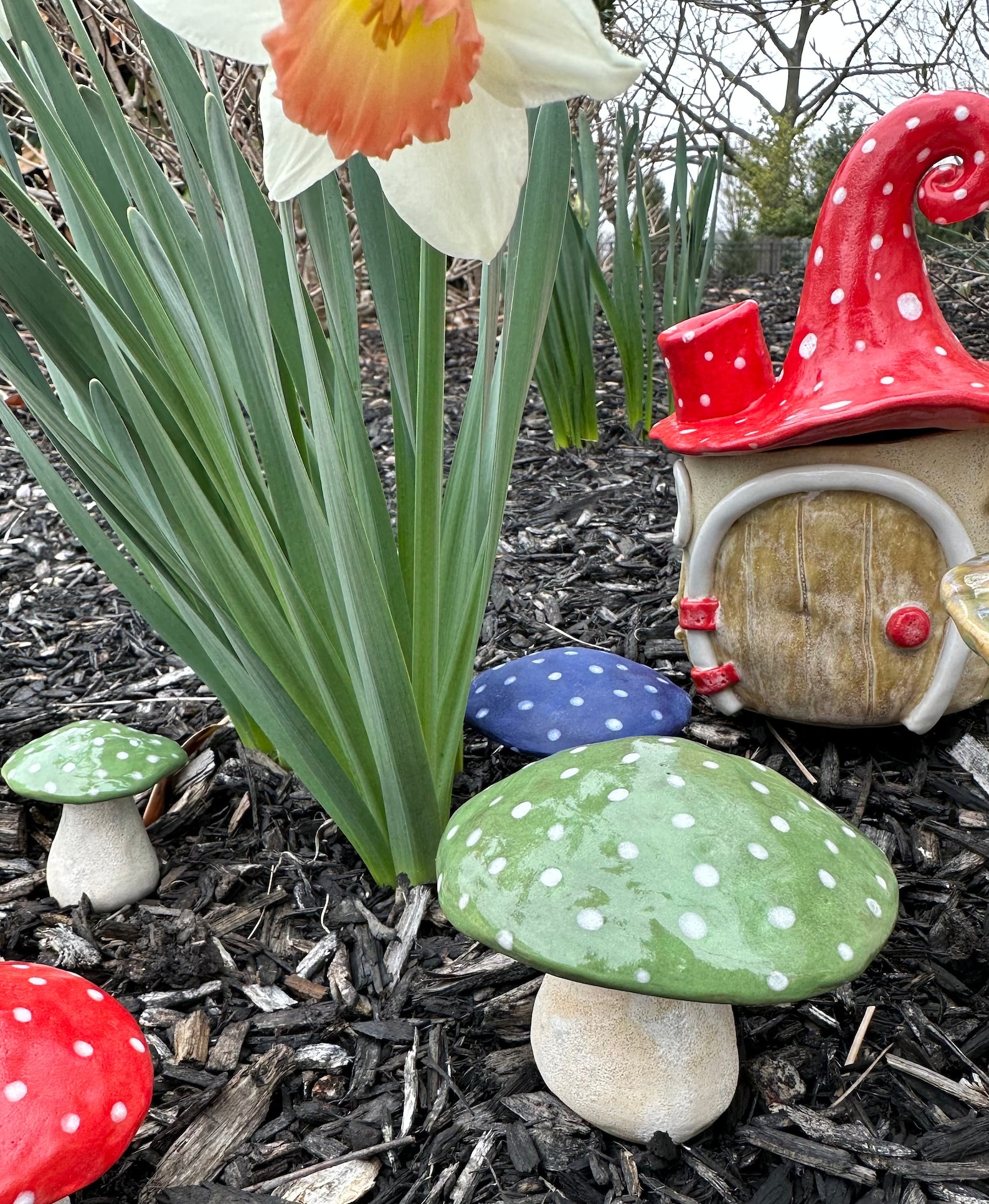 5 1/2” and 3 1/4” Colorful, Whimsical Ceramic Garden Mushroom ...