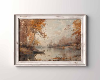 Muted Autumn Pond Landscape Painting Vintage Wall Art Neutral PRINTABLE ...