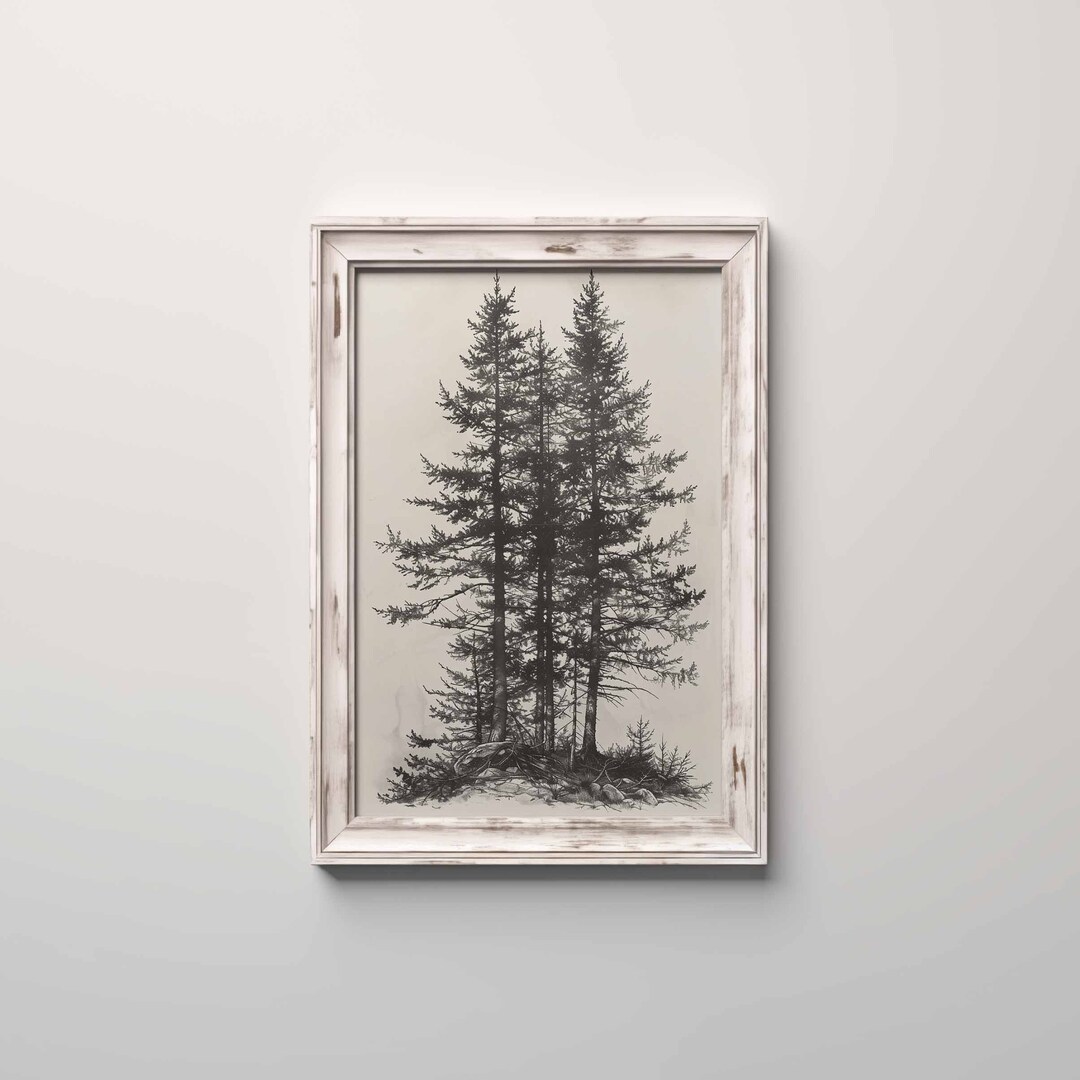Forest Serenity Conifer Art Print Detailed Tree Art Enchanted Forest ...