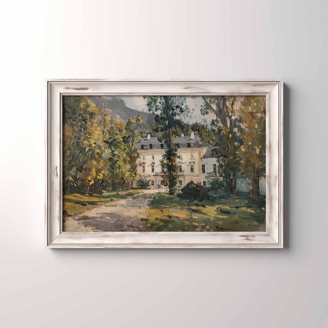 European Manor House Manor Print Scenic Art Historic Home Colorful ...
