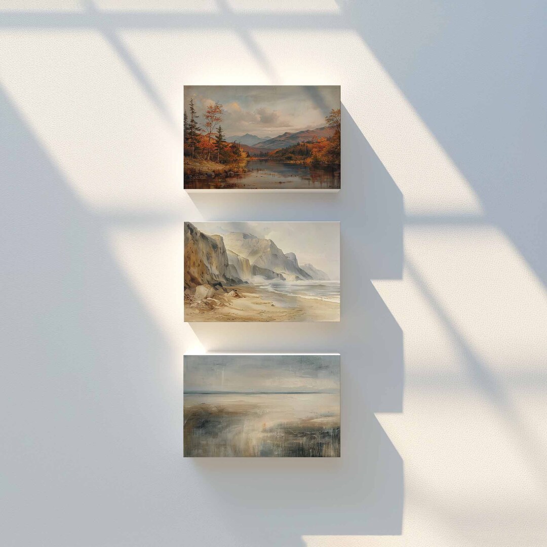 Set of 3 Peaceful Landscape Paintings Artistic Autumn Autumn Trees Art ...